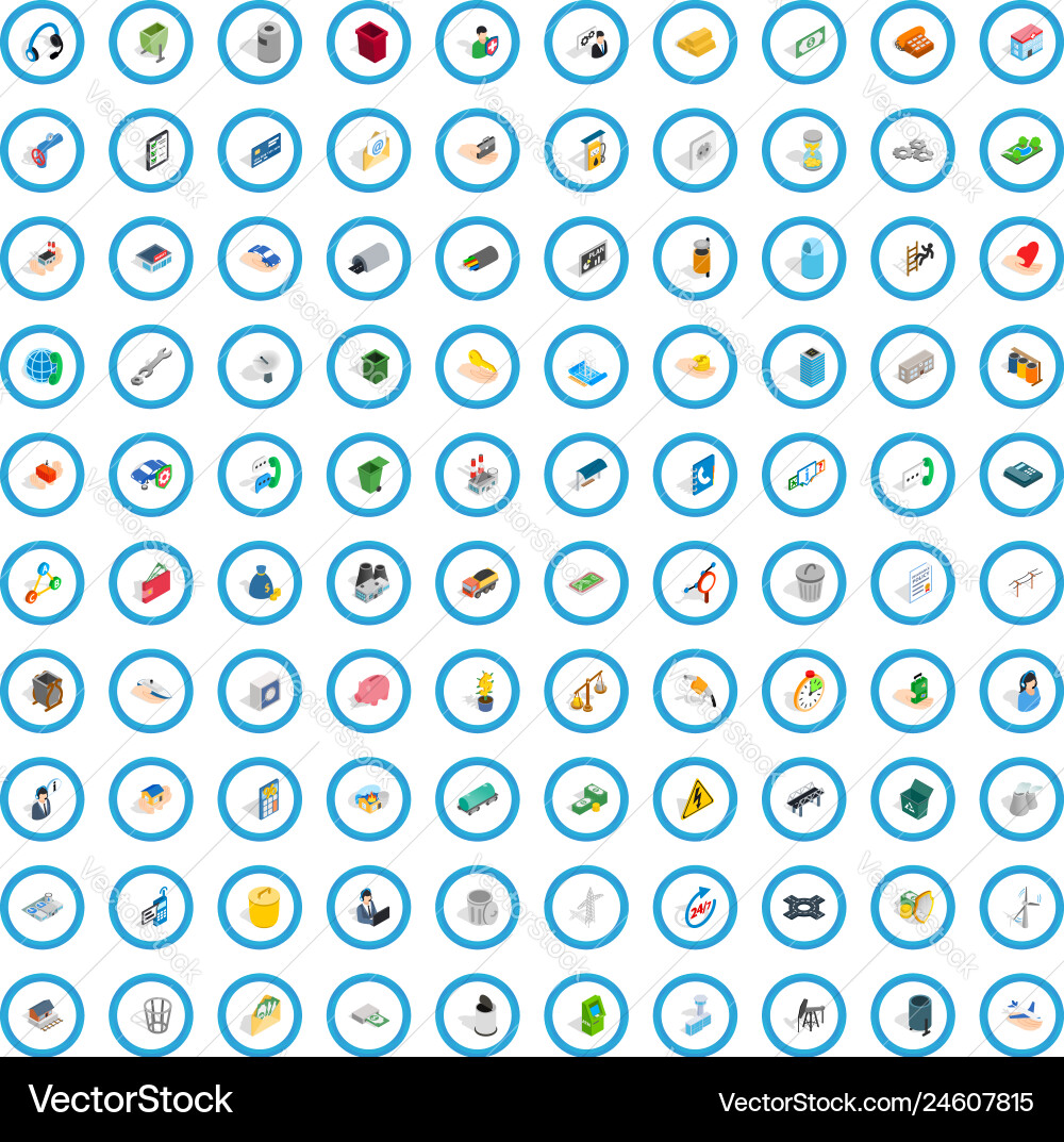 100 organization icons set isometric 3d style Vector Image