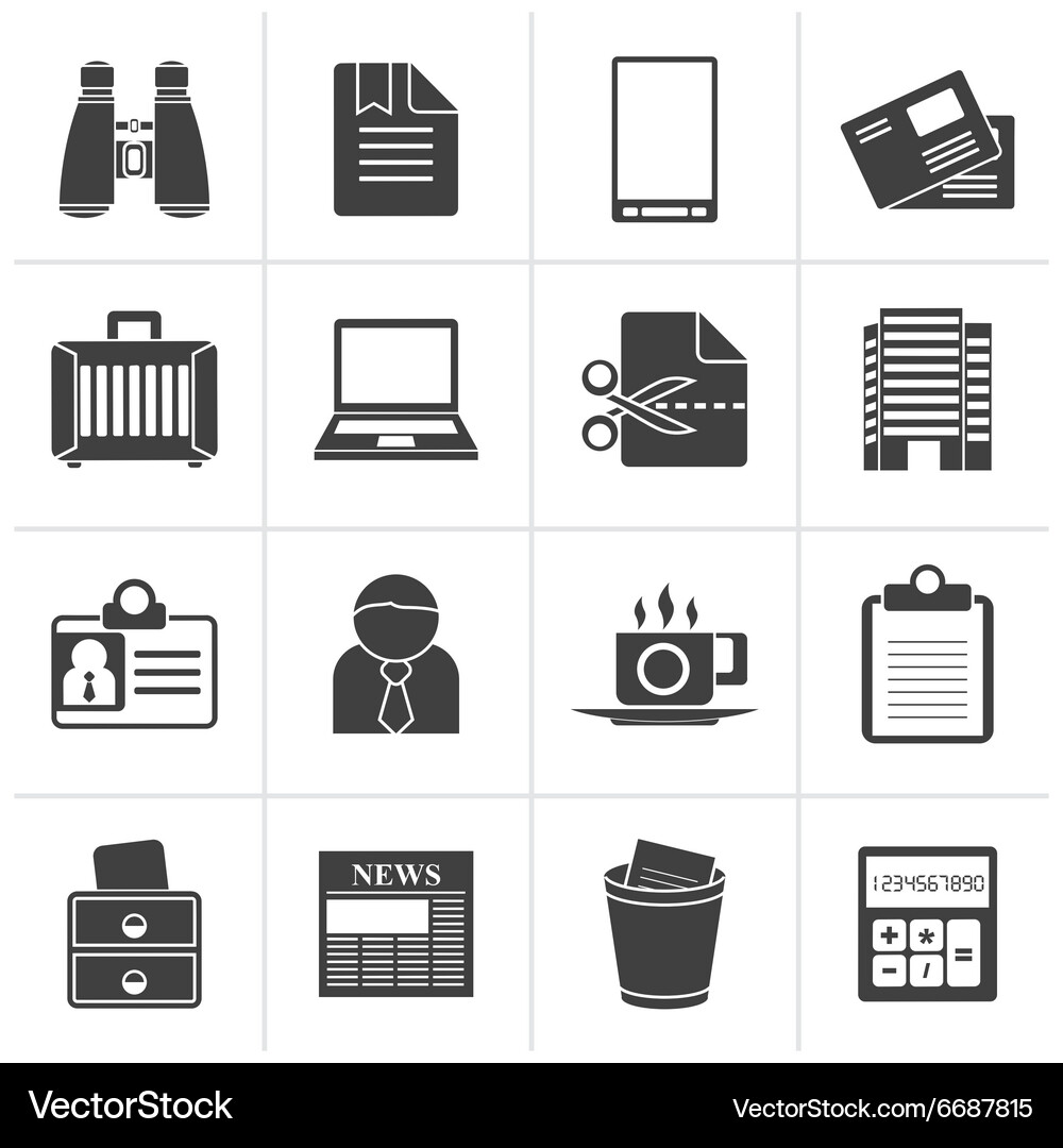 Black business and office elements icons Vector Image