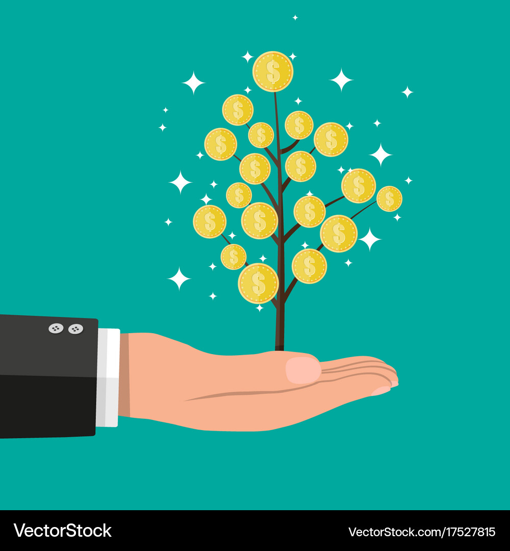 Businessman hand with coin tree Royalty Free Vector Image