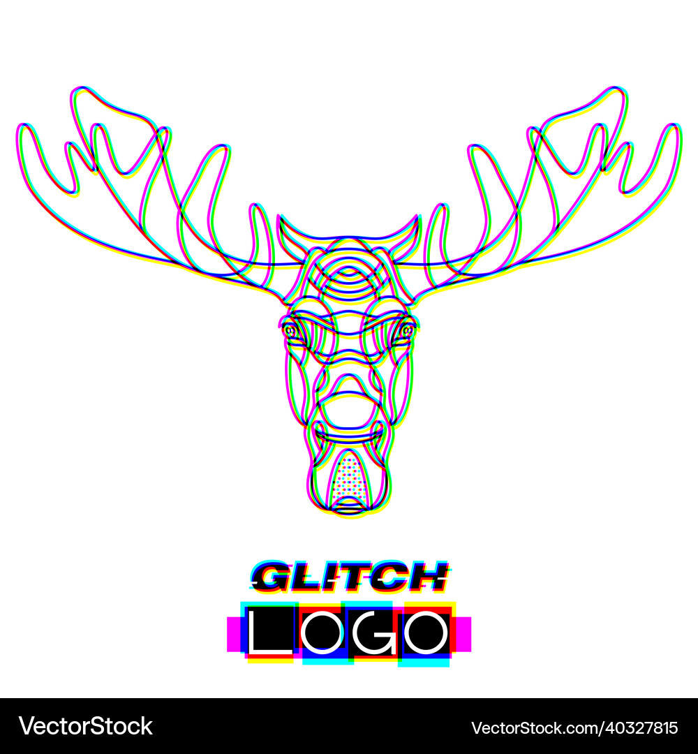 Glitch effect elk logo animal Royalty Free Vector Image