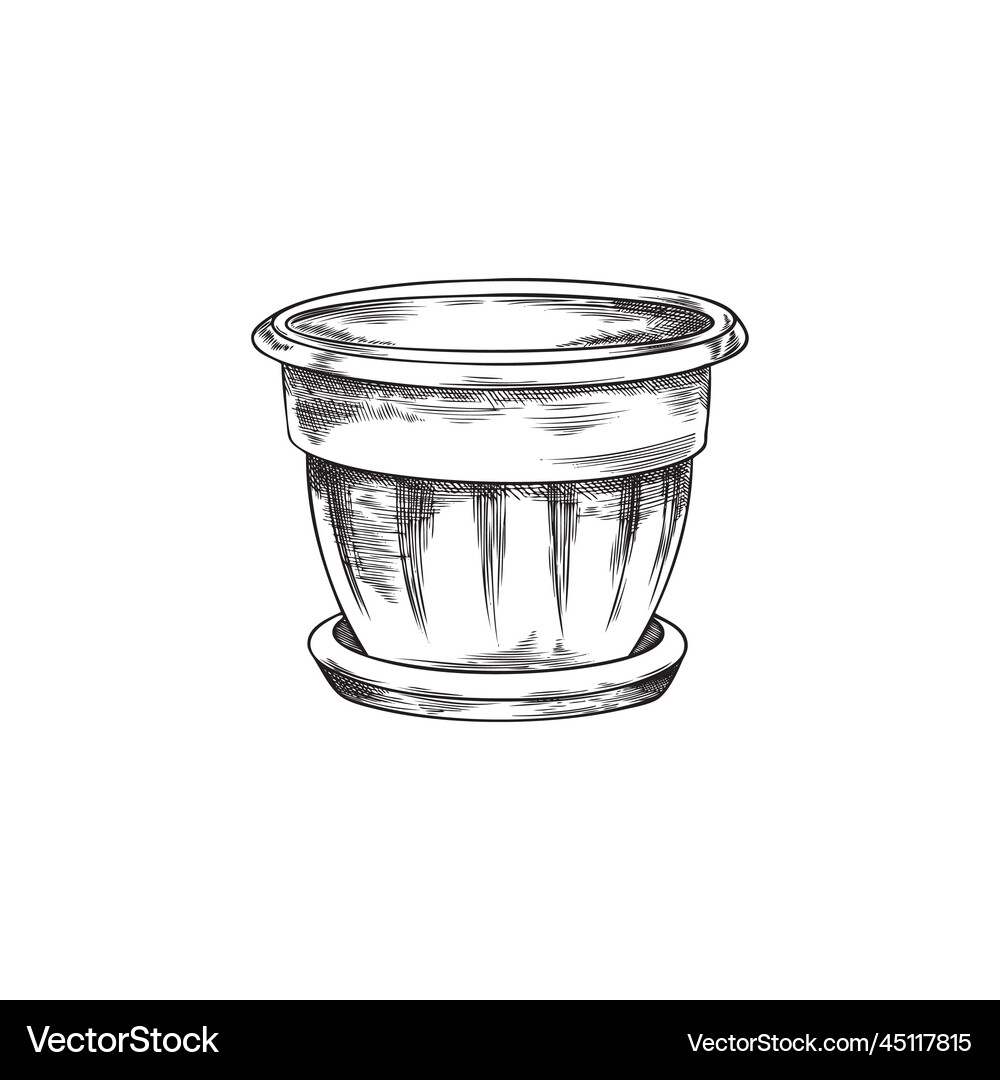 Hand drawn monochrome empty flowerpot for growing Vector Image
