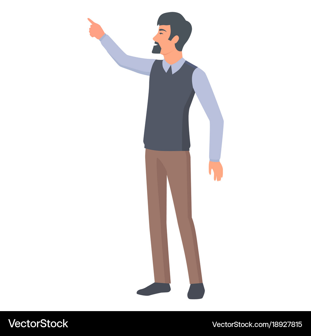 Man with beard in official style cloth points out Vector Image