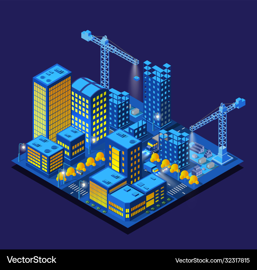 Night industrial construction home crane smart Vector Image