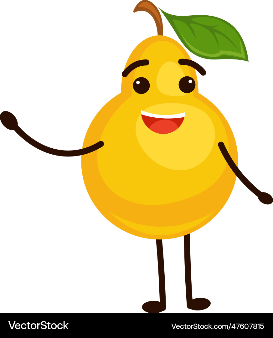 Pear cartoon fruit character with smiling face Vector Image