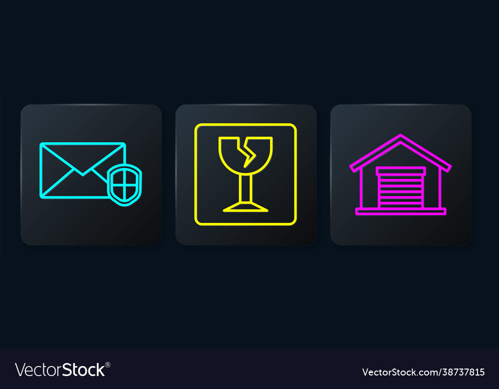 Set line envelope with shield warehouse Royalty Free Vector Set line envelope with shield warehouse Royalty Free Vector
