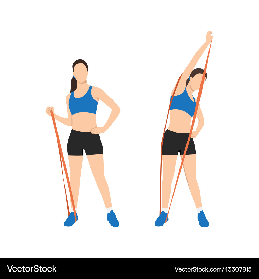 Woman doing core side bends with resistance band Vector Image