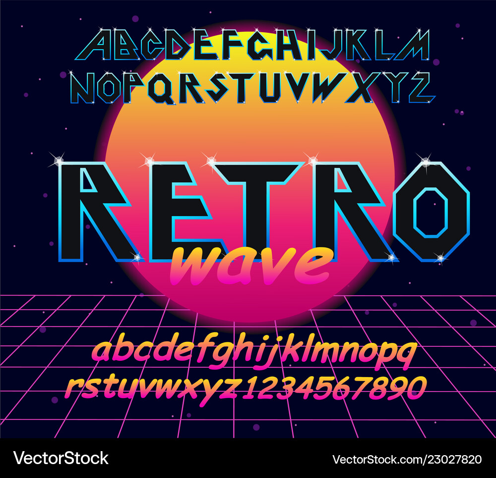 80 s retro alphabet font typography Royalty Free Vector