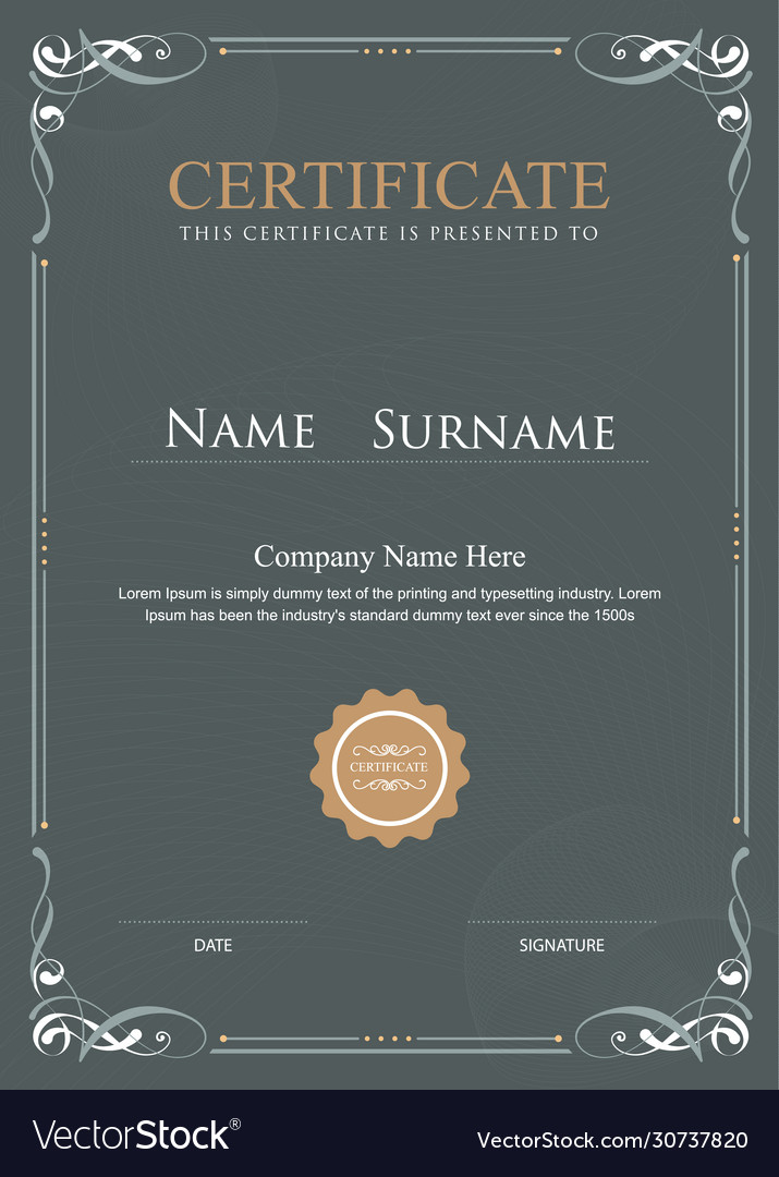 Certificate flourishes elegant vintage template Vector Image Certificate flourishes elegant vintage template Vector Image