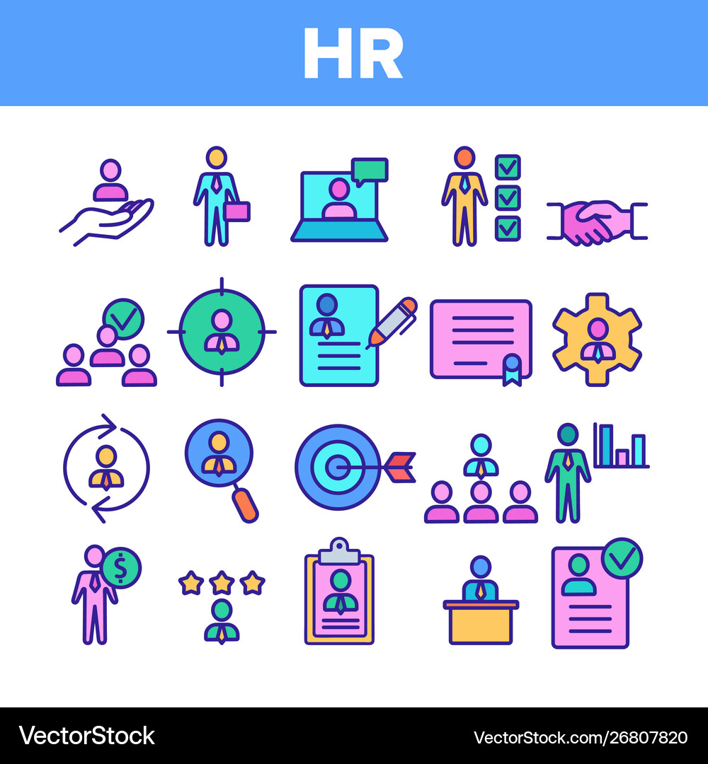 Color hr human resources icons set Royalty Free Vector Image