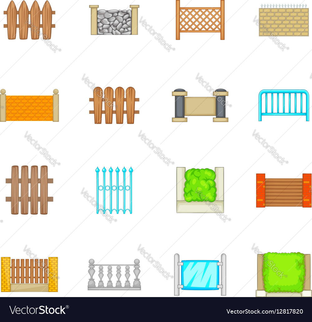 Fencing modules icons set cartoon style Royalty Free Vector