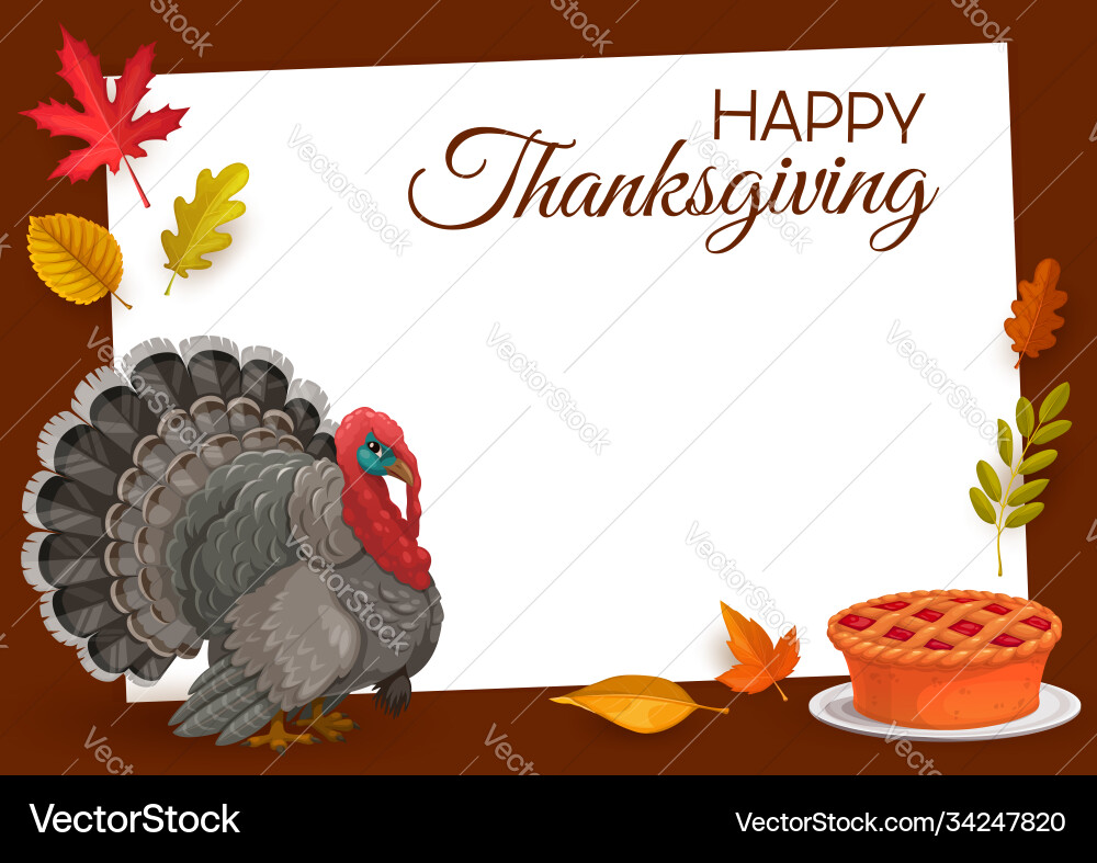 Happy thanksgiving frame turkey and pie Royalty Free Vector