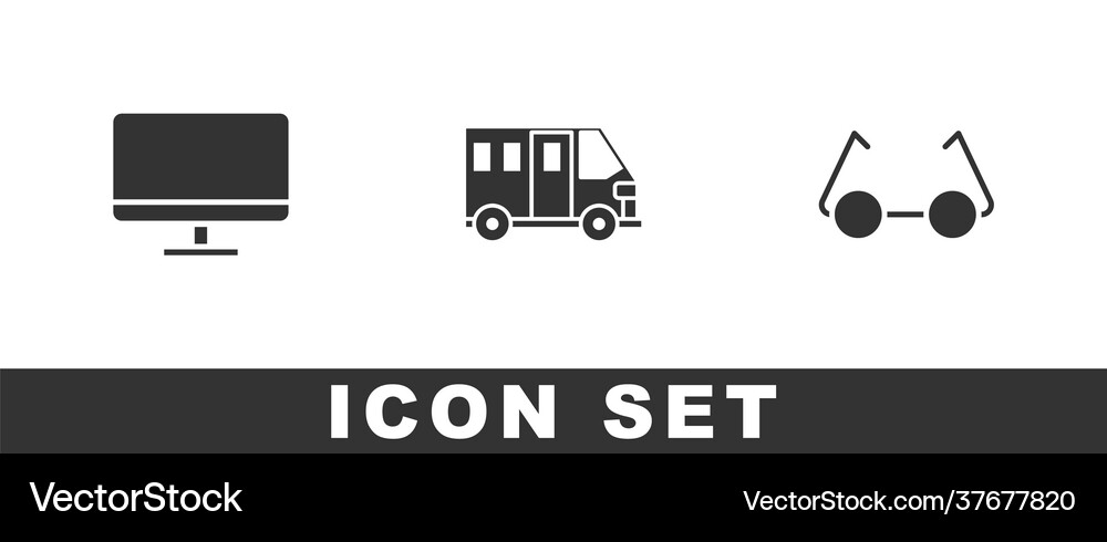 Set computer monitor screen school bus Royalty Free Vector