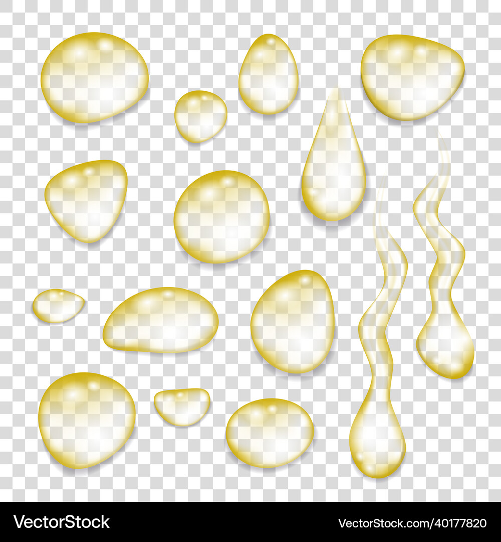Set of transparent gold drops Royalty Free Vector Image