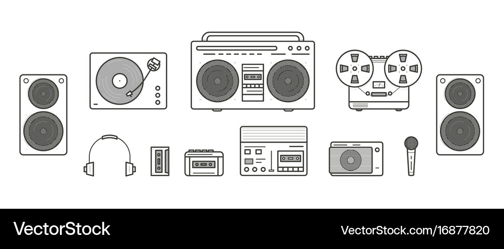 Sound systems retro collection portable player Vector Image