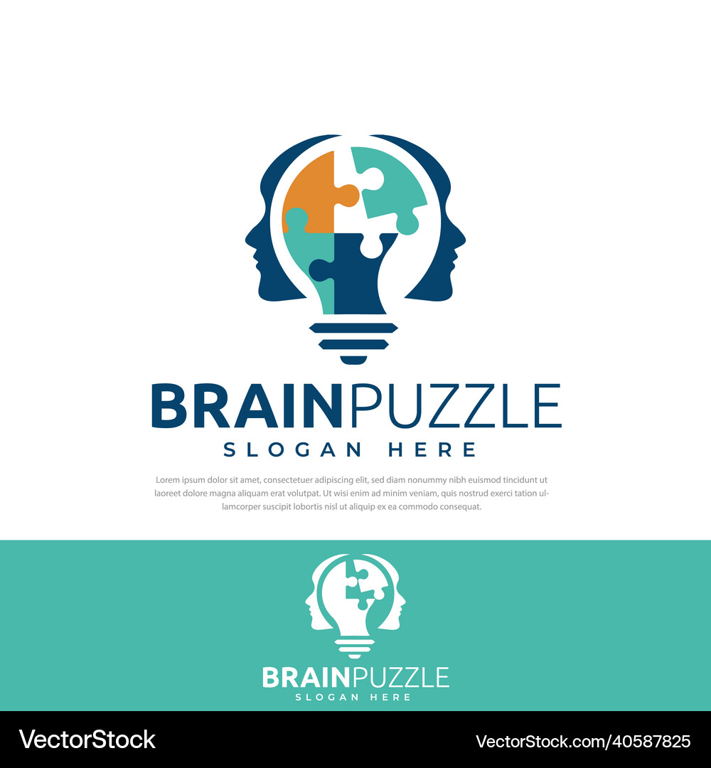 Brain intelligence symbol logo puzzle of two Vector Image