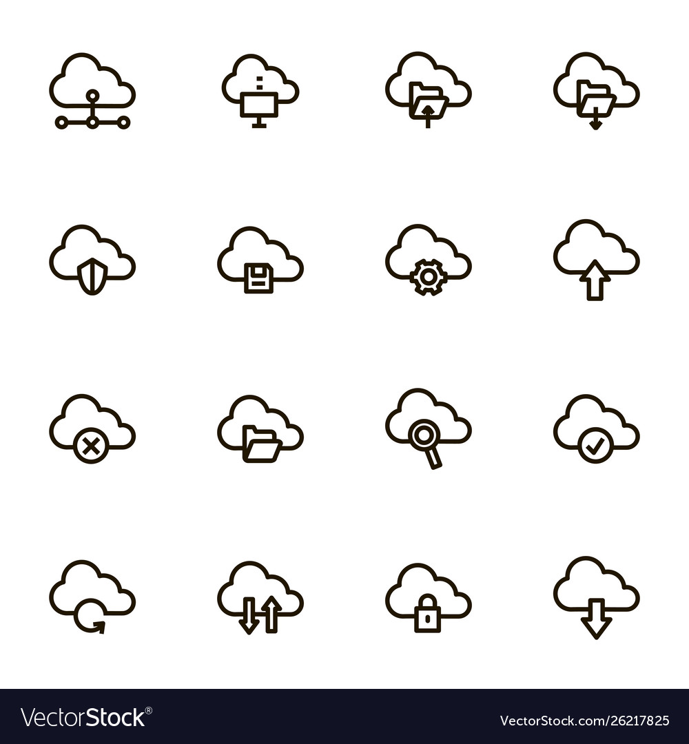 Cloud computing signs black thin line icon set Vector Image