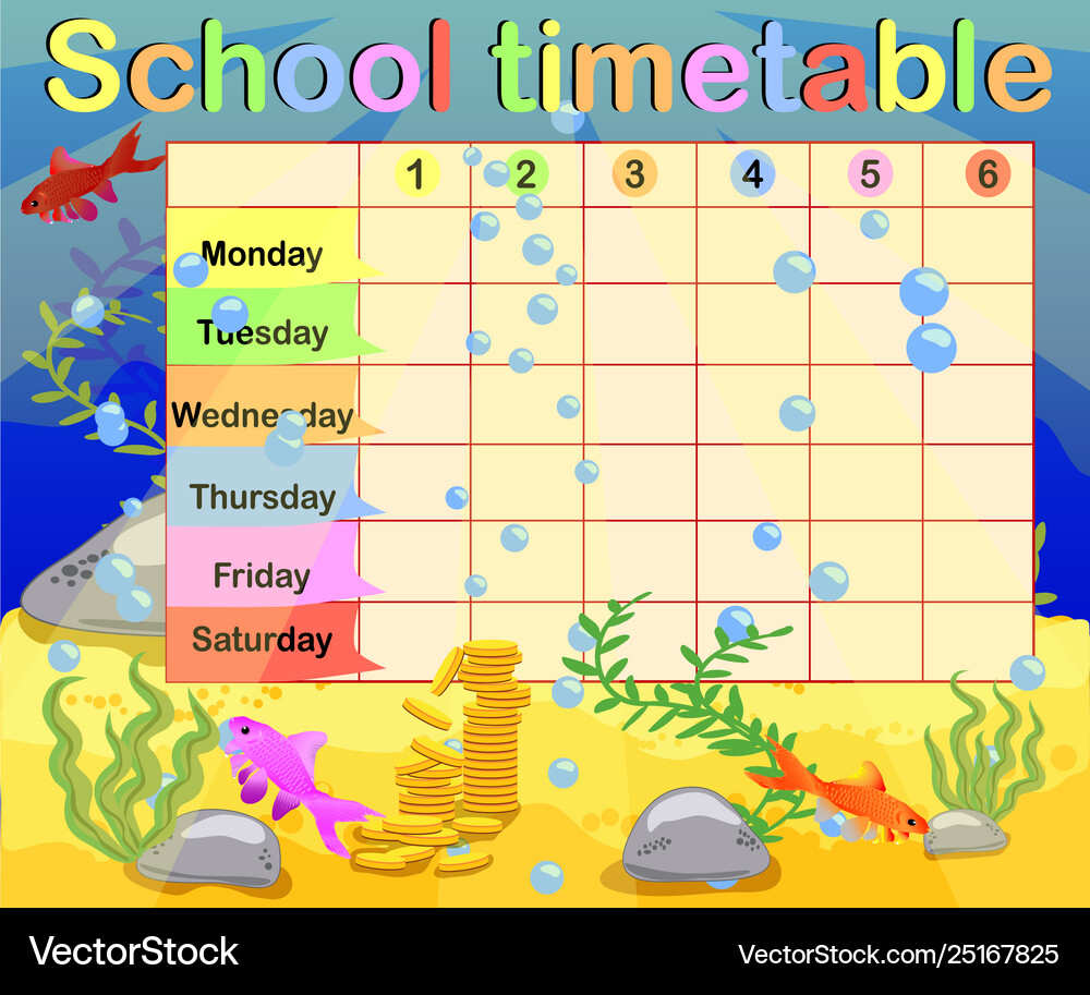 Design school timetable for kids bright Royalty Free Vector