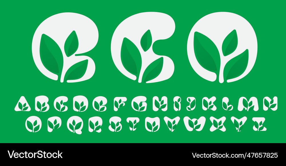 Eco alphabet with green leaves negative space Vector Image