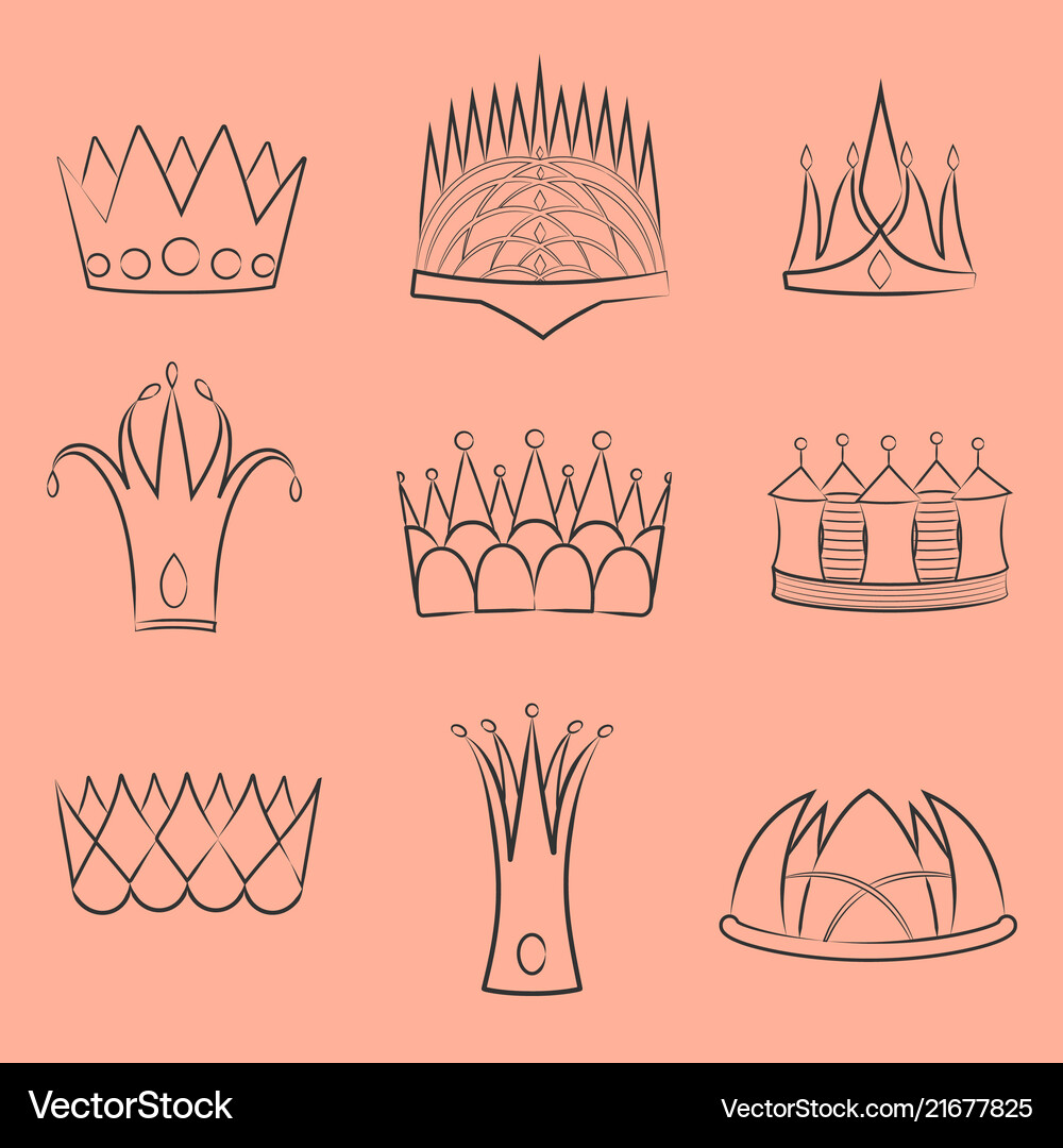 Fantasy Crown Contours Set Royalty Free Vector Image