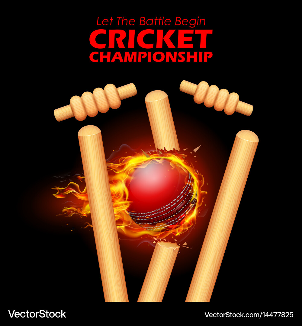 Fiery ball breaking stumps for cricket Royalty Free Vector