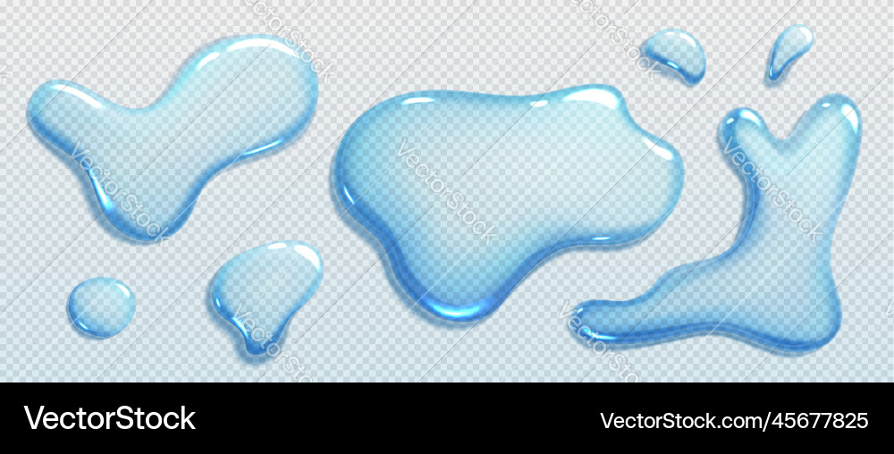 Liquid spills water drops and puddles Royalty Free Vector