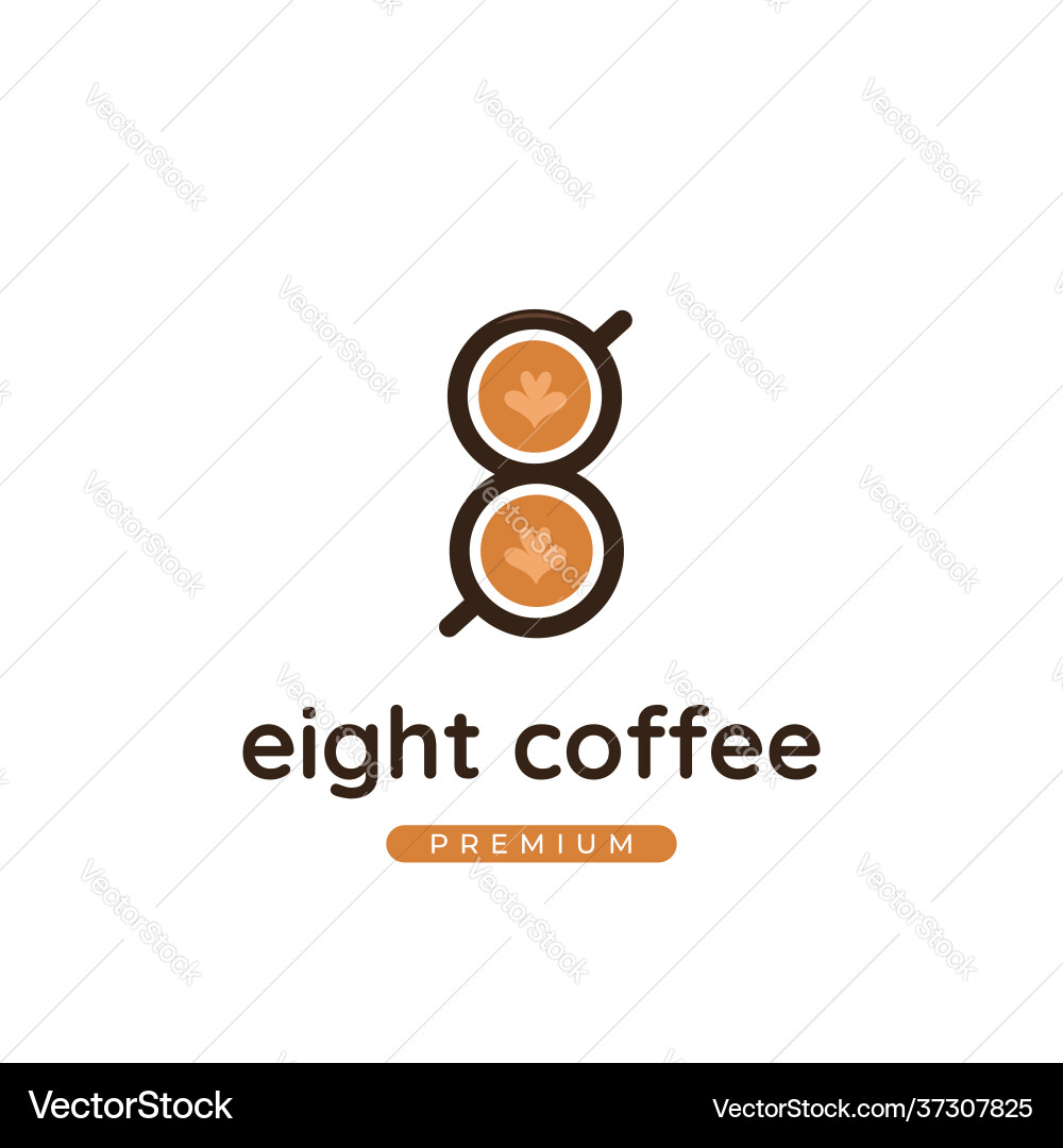Number 8 coffee cafe logo with latte cup Vector Image