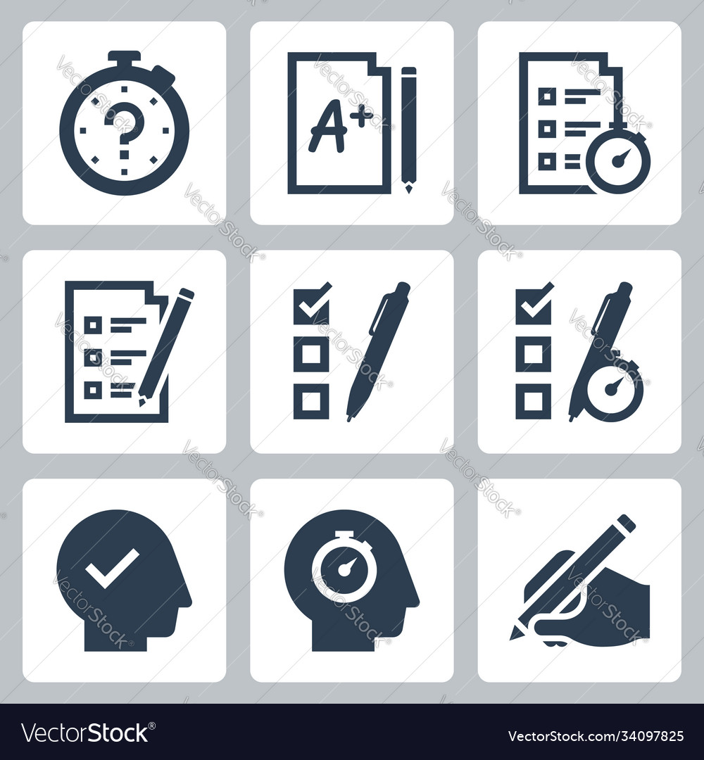 Quiz and test related icon set Royalty Free Vector Image