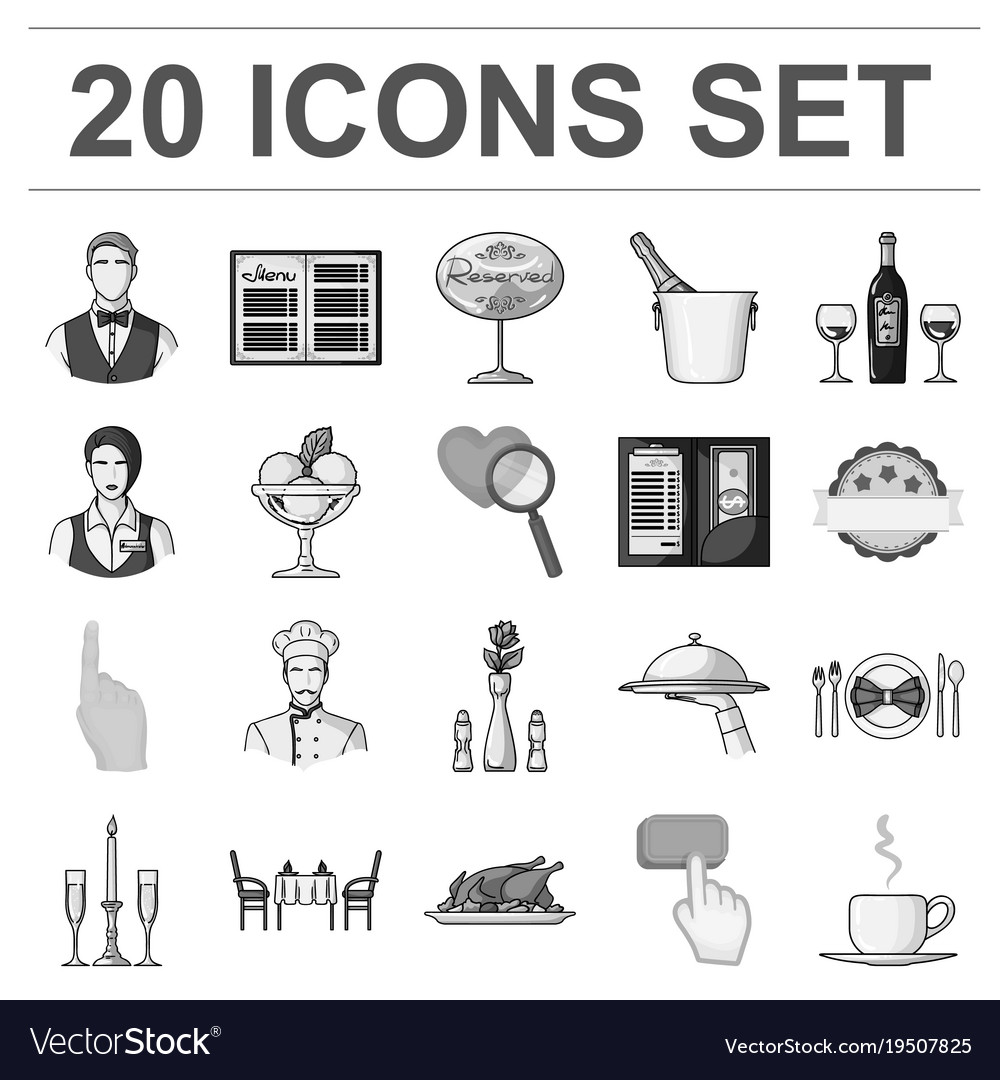 Restaurant and bar monochrome icons in set Vector Image