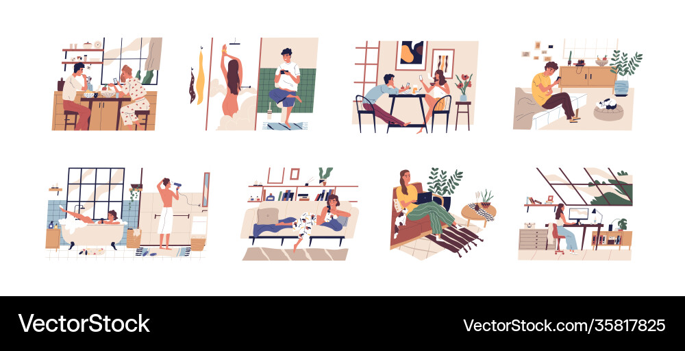 Set scenes with people using mobile phones Vector Image