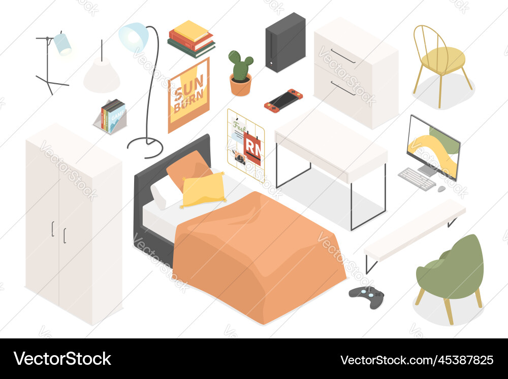 Student dormitory furniture - modern Royalty Free Vector