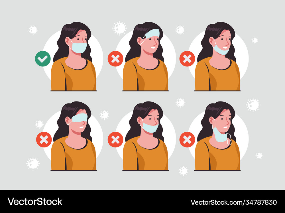 How to wear a face mask right and wrong Royalty Free Vector