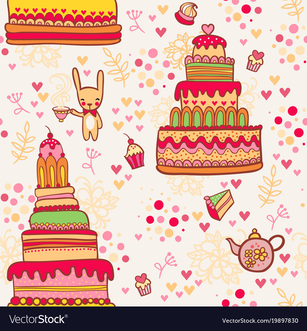 Seamless cake pattern with rabbit Royalty Free Vector Image