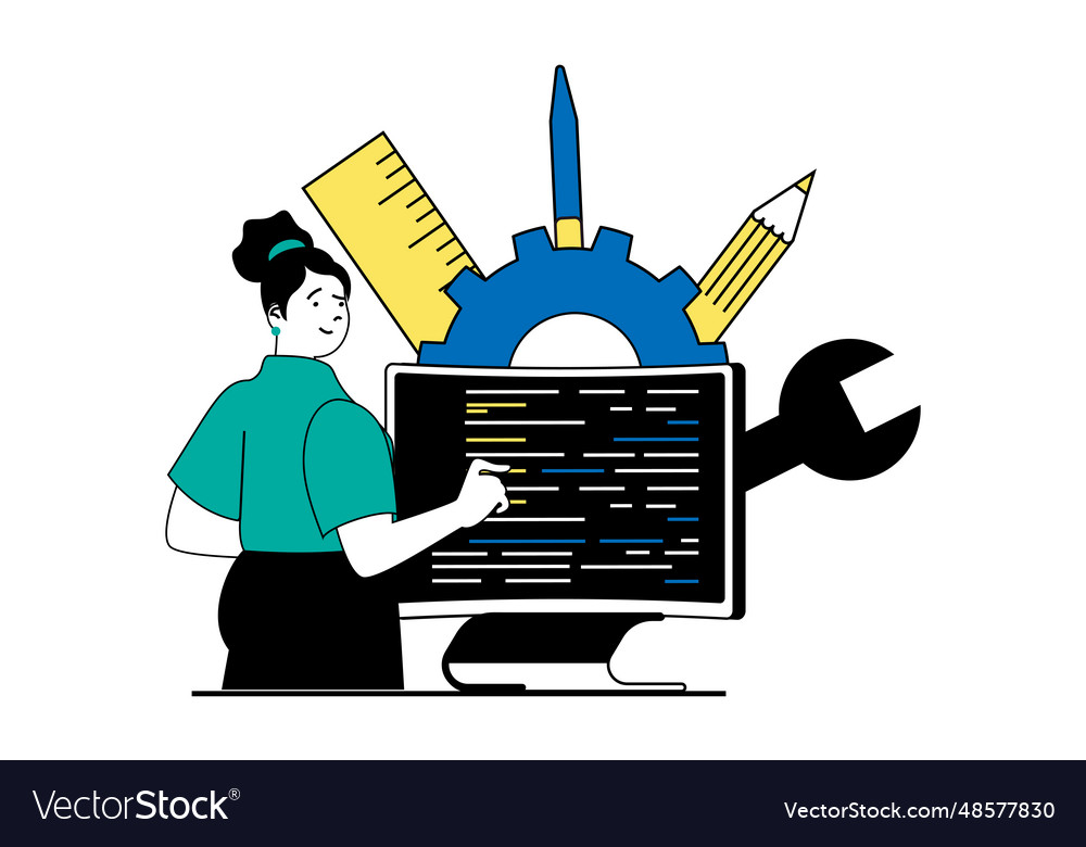 Web development concept with people scene in flat Vector Image