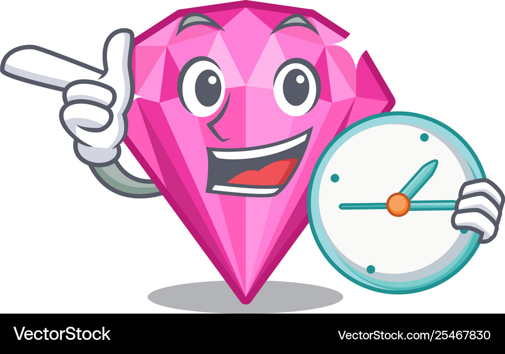 With clock pink diamond isolated cartoon Vector Image