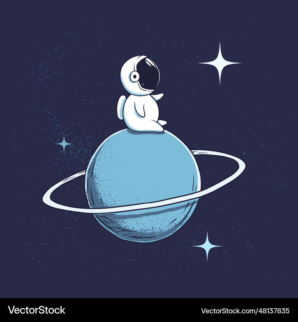 Baby spaceman sits on planet Royalty Free Vector Image