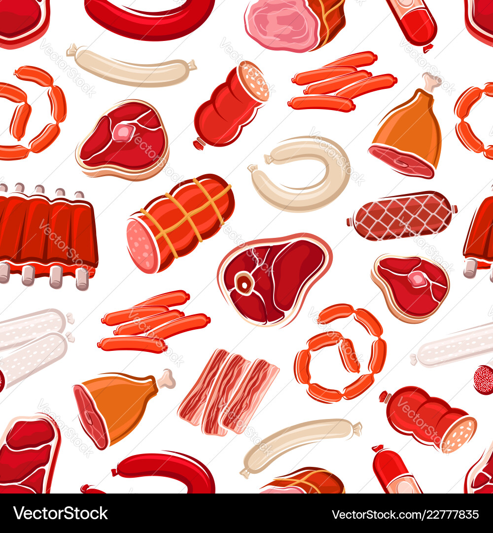 Butcher meat and sausages seamless pattern Vector Image