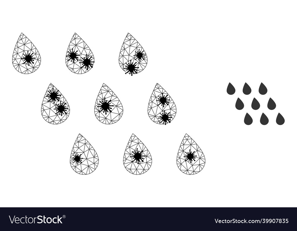 Carcass mesh rain drops pictograms with pathogen Vector Image Carcass mesh rain drops pictograms with pathogen Vector Image