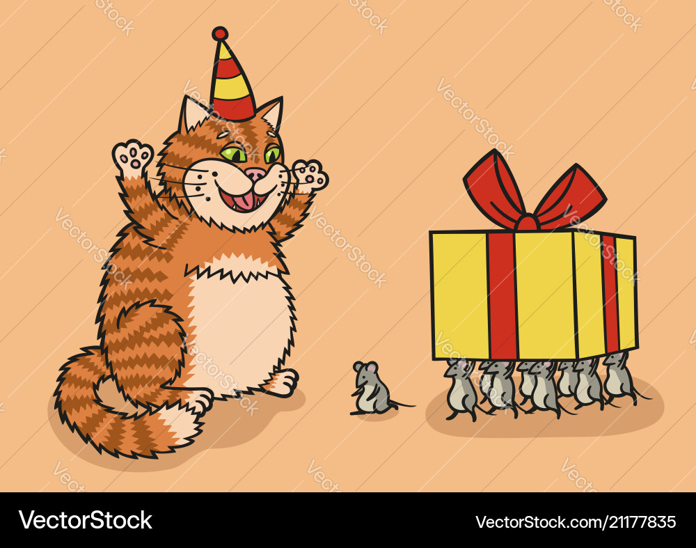 Cat and mouse with a gift Royalty Free Vector Image