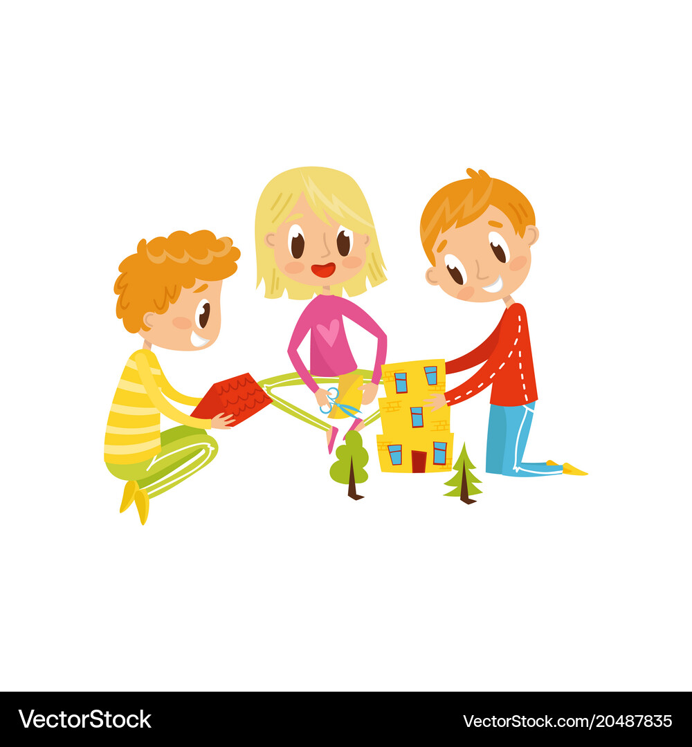 Cute little children cutting application details Vector Image