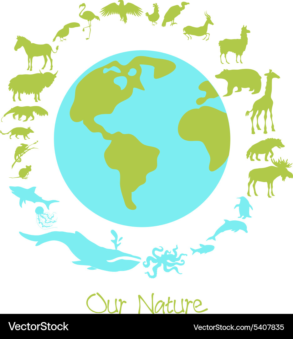 Different animal silhouettes in circle around the Vector Image