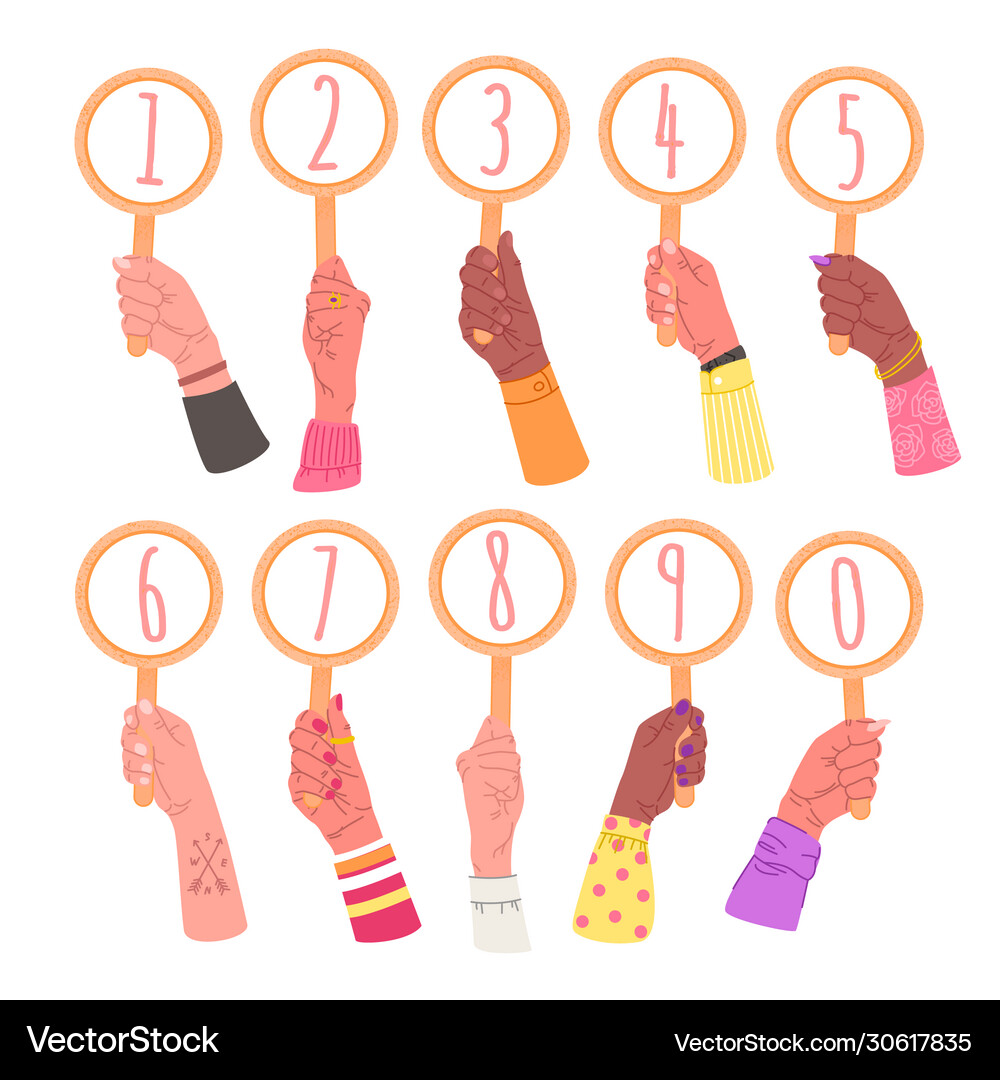 Hands holding signs banners with numbers Vector Image