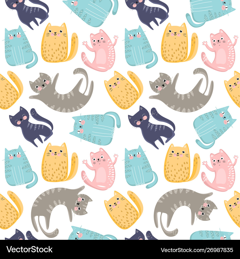 Seamless pattern with cute colorful cats great Vector Image