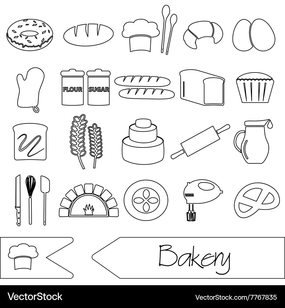 Simple black bakery items outline icons set eps10 Vector Image