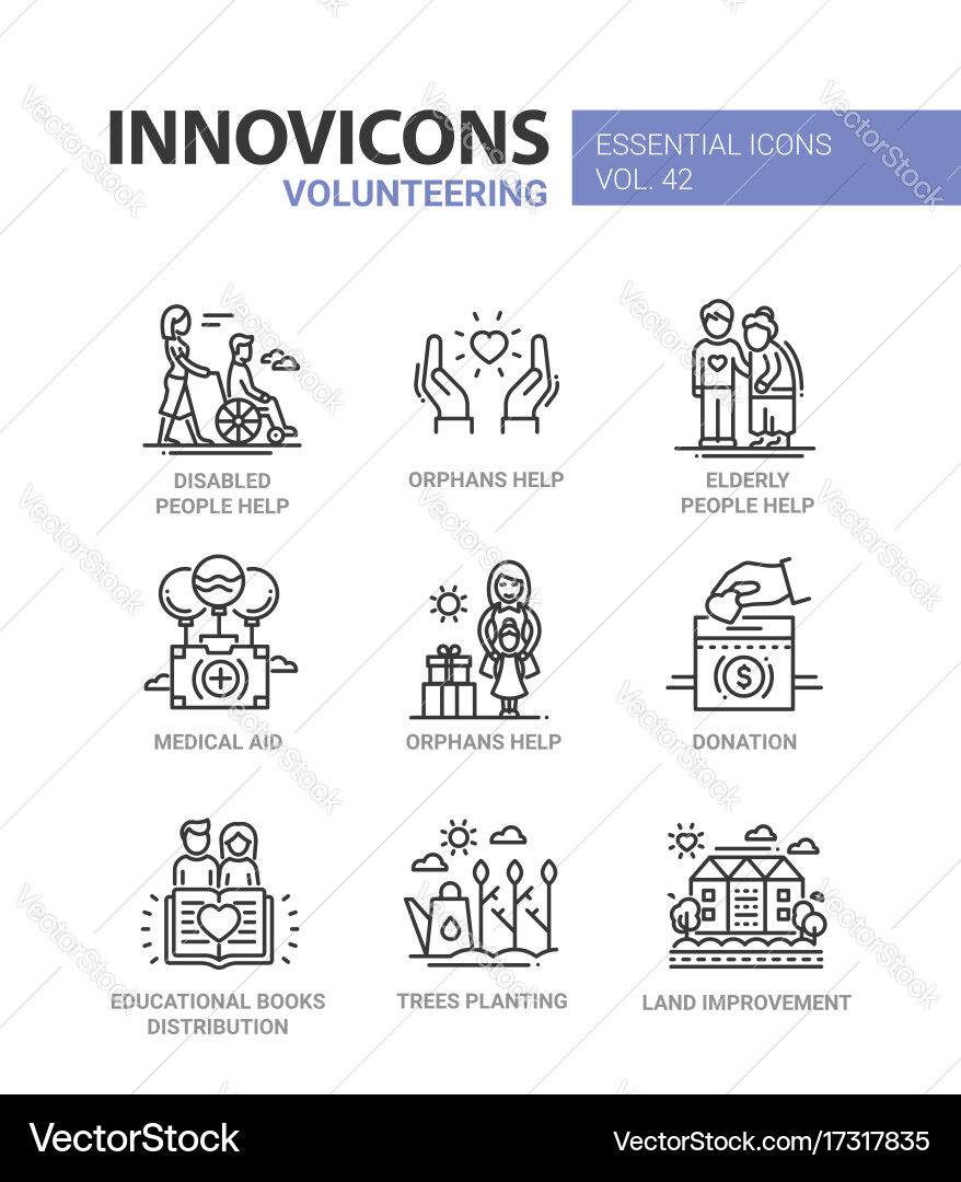Volunteering - modern line design icons set Vector Image