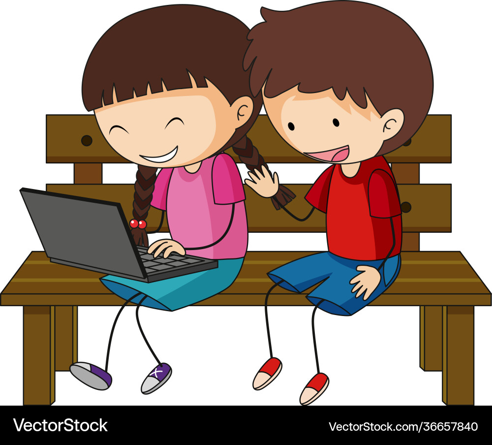 A doodle kids using laptop cartoon character Vector Image