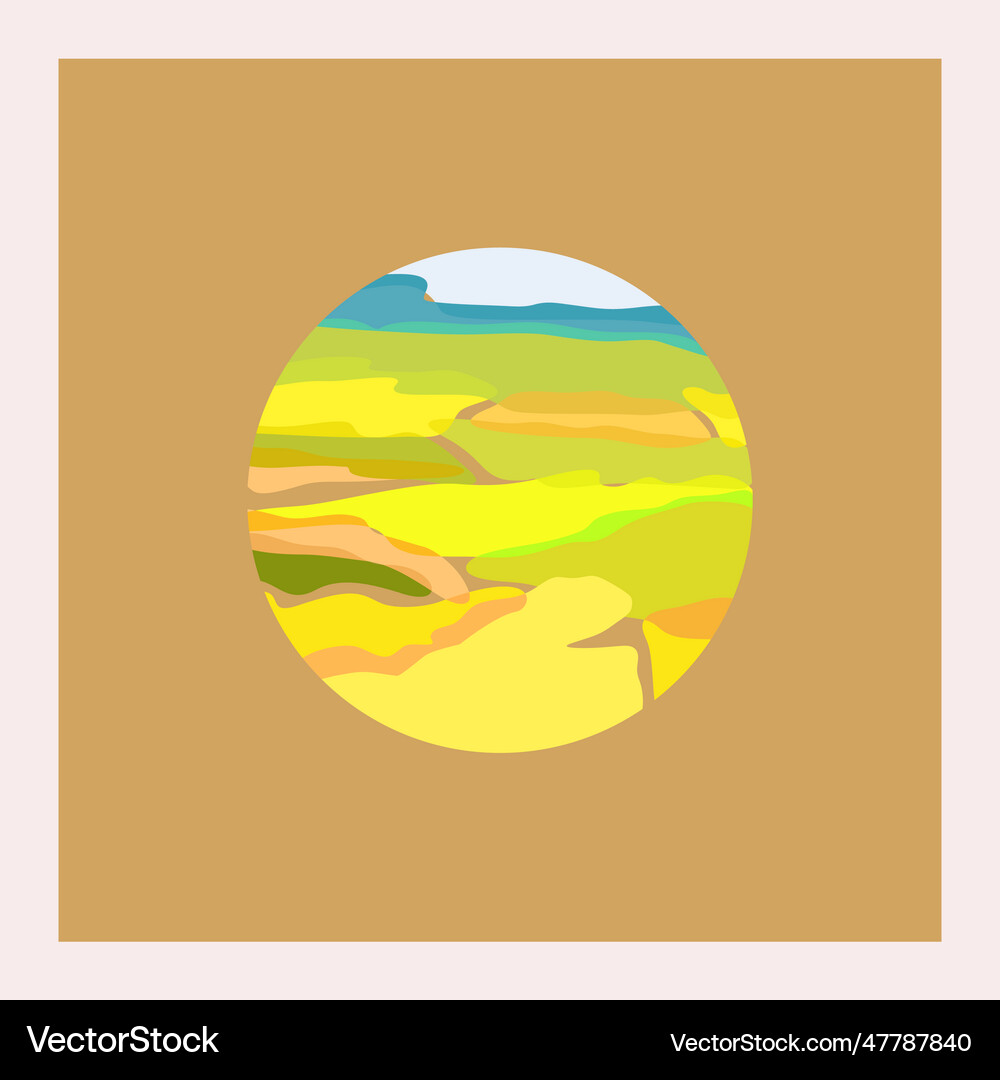 Abstract landscape in a circle isolated on bege Vector Image
