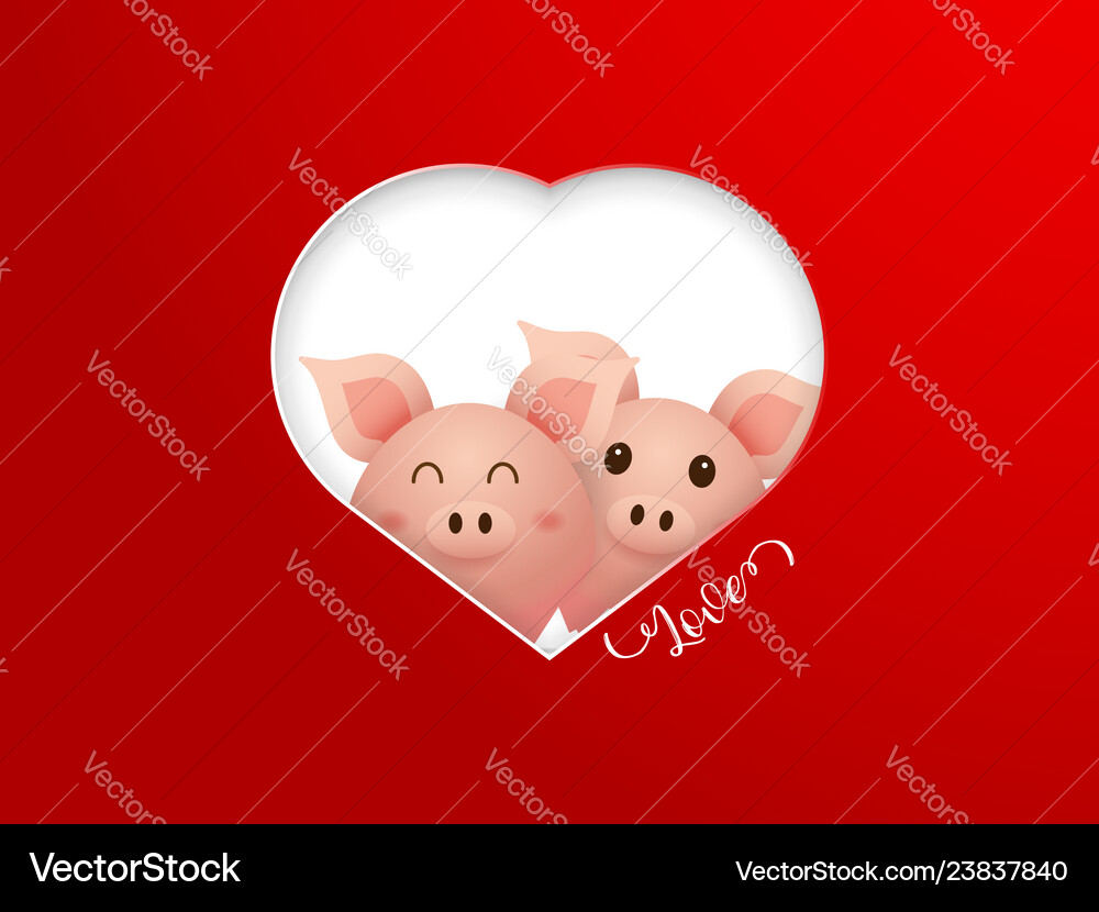 Couple cute pig with heart shape frame Royalty Free Vector