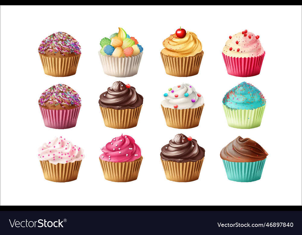Delicious cupcakes isolated on background Vector Image