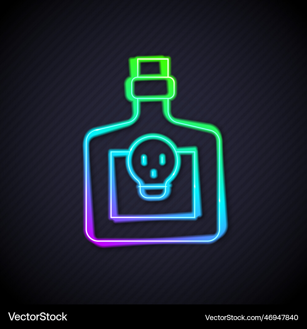 Glowing neon line bottle with potion icon isolated