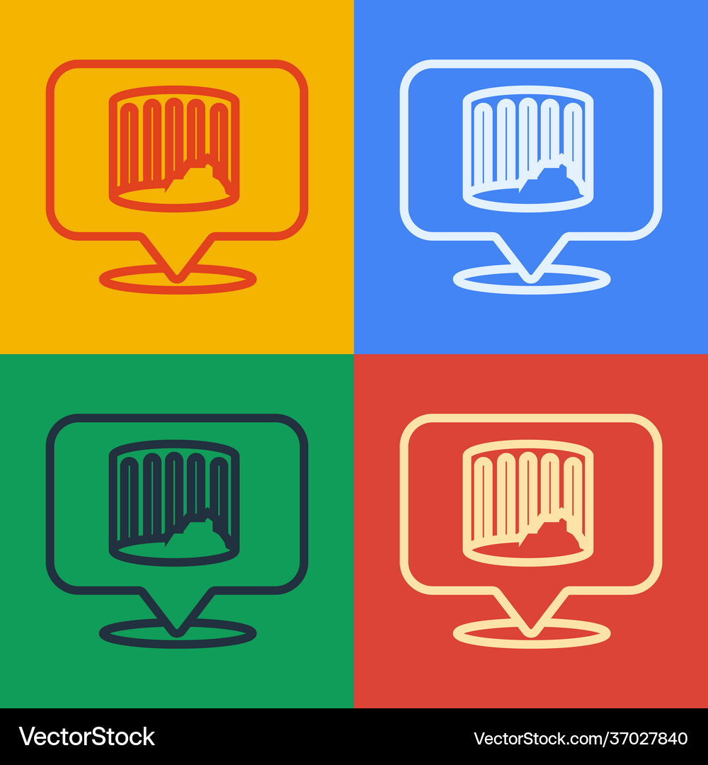 Pop art line ancient column icon isolated on color